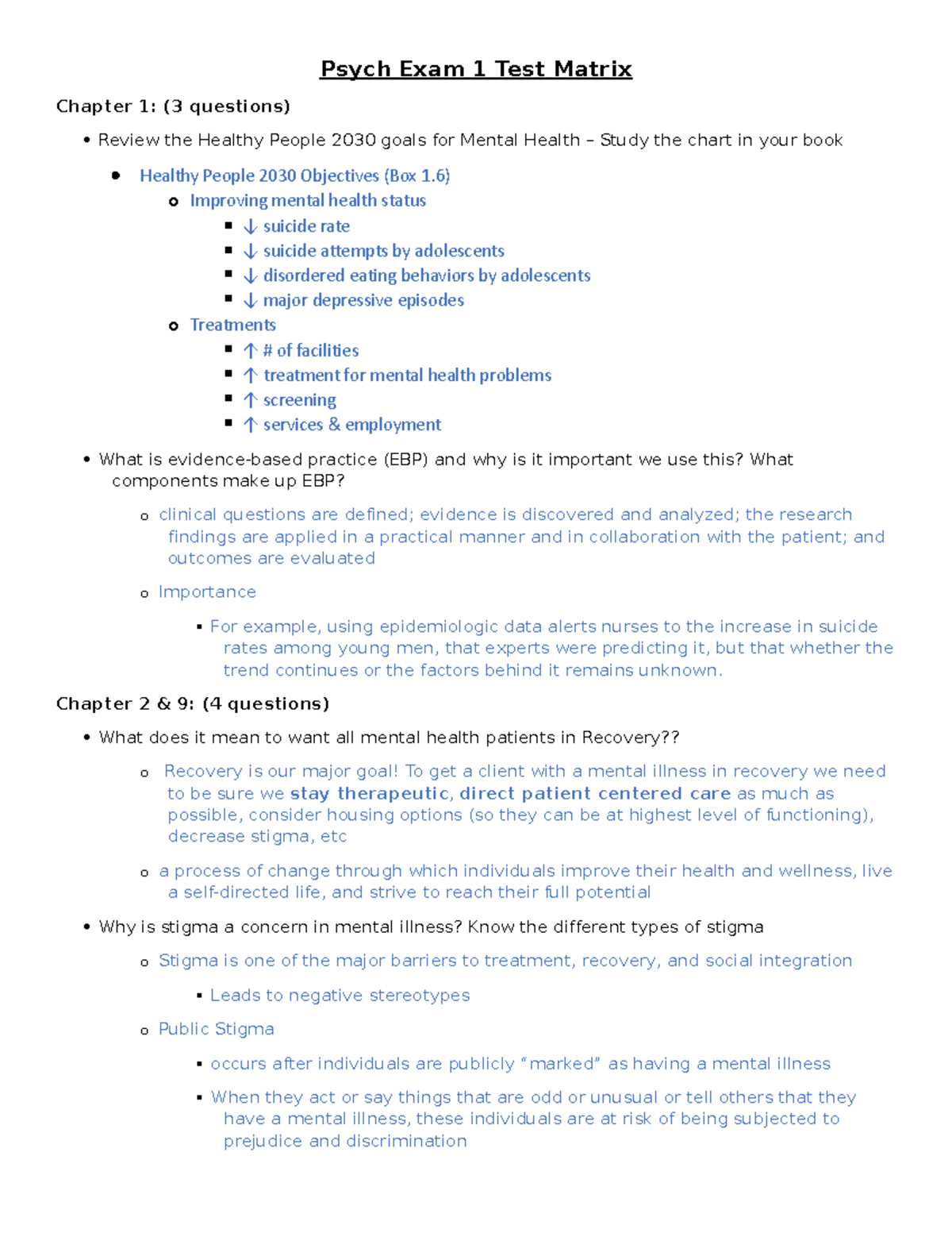 E1 Test Matrix - Na. - Psych Exam 1 Test Matrix Chapter 1: (3 questions ...