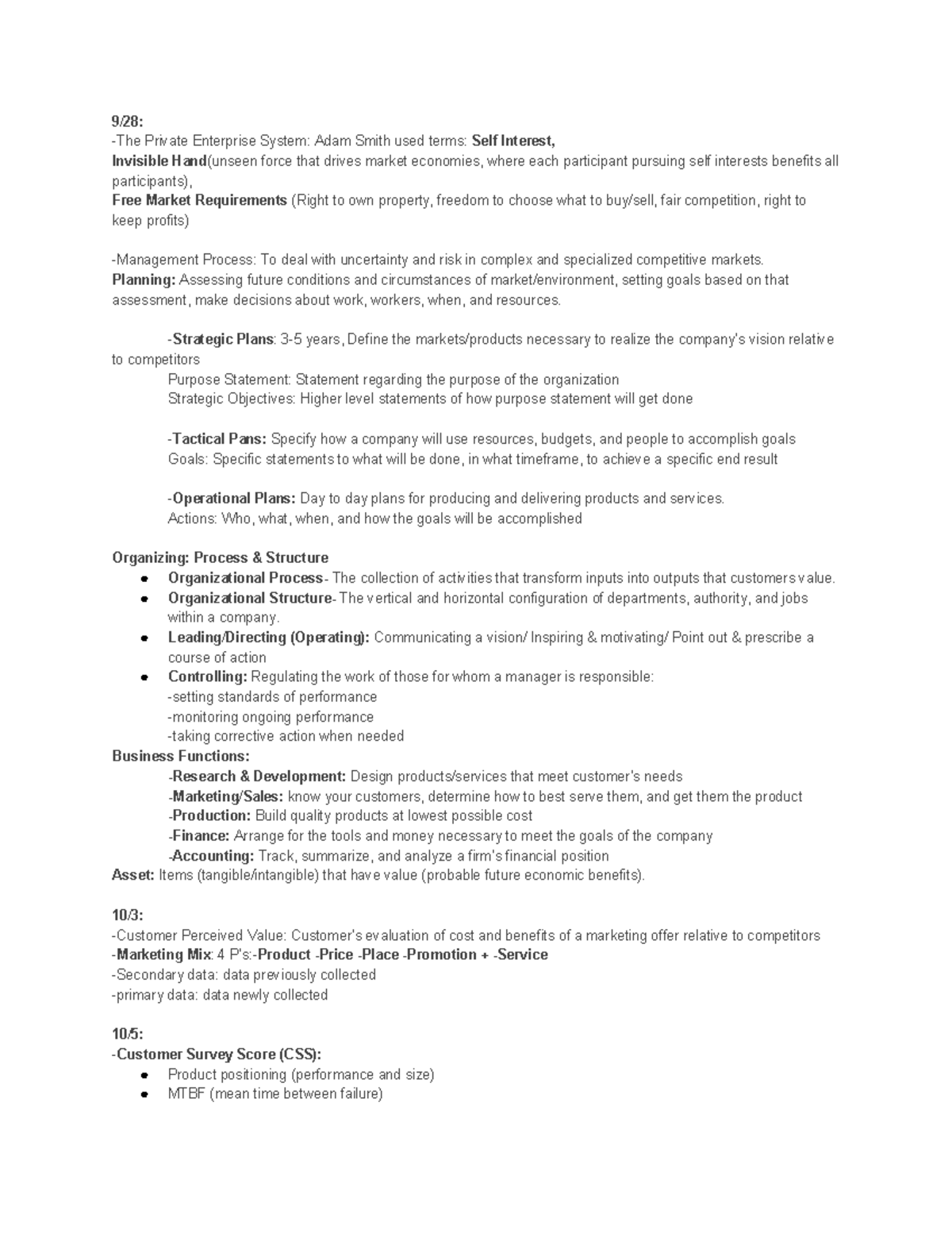 Ba 101 Notes - 9/28: -The Private Enterprise System: Adam Smith used ...