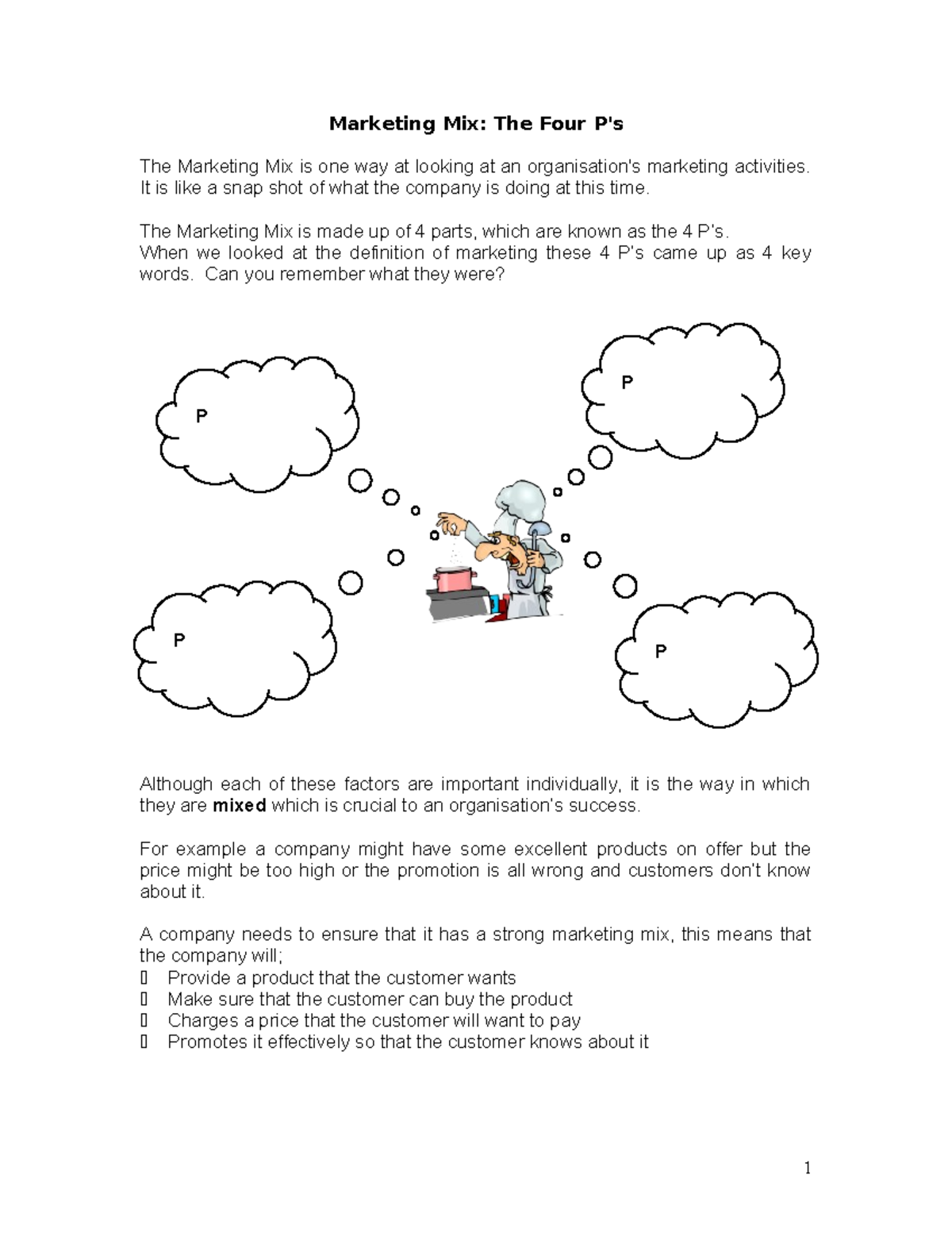 Marketing Mix Exercise - Marketing Mix: The Four P's The Marketing Mix ...