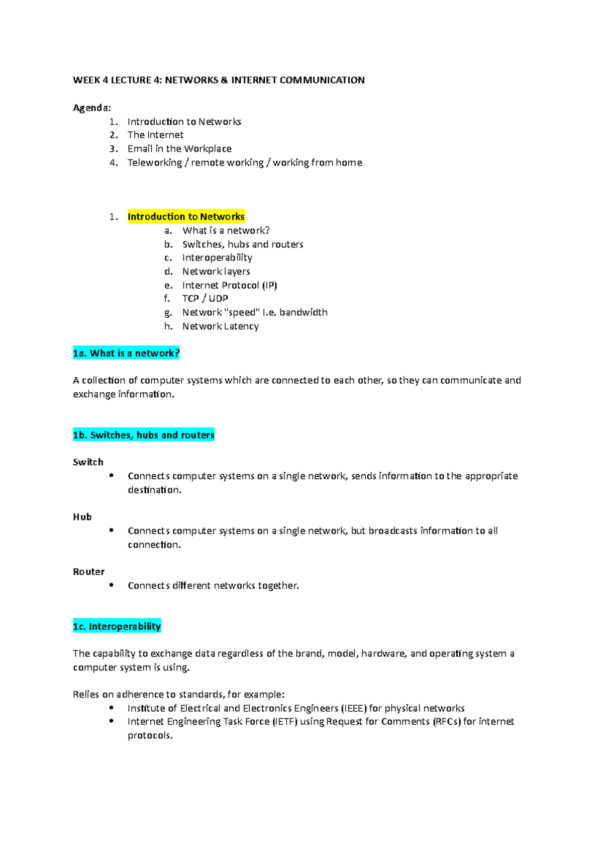 Networks and Internet Communication - WEEK 4 LECTURE 4: NETWORKS ...