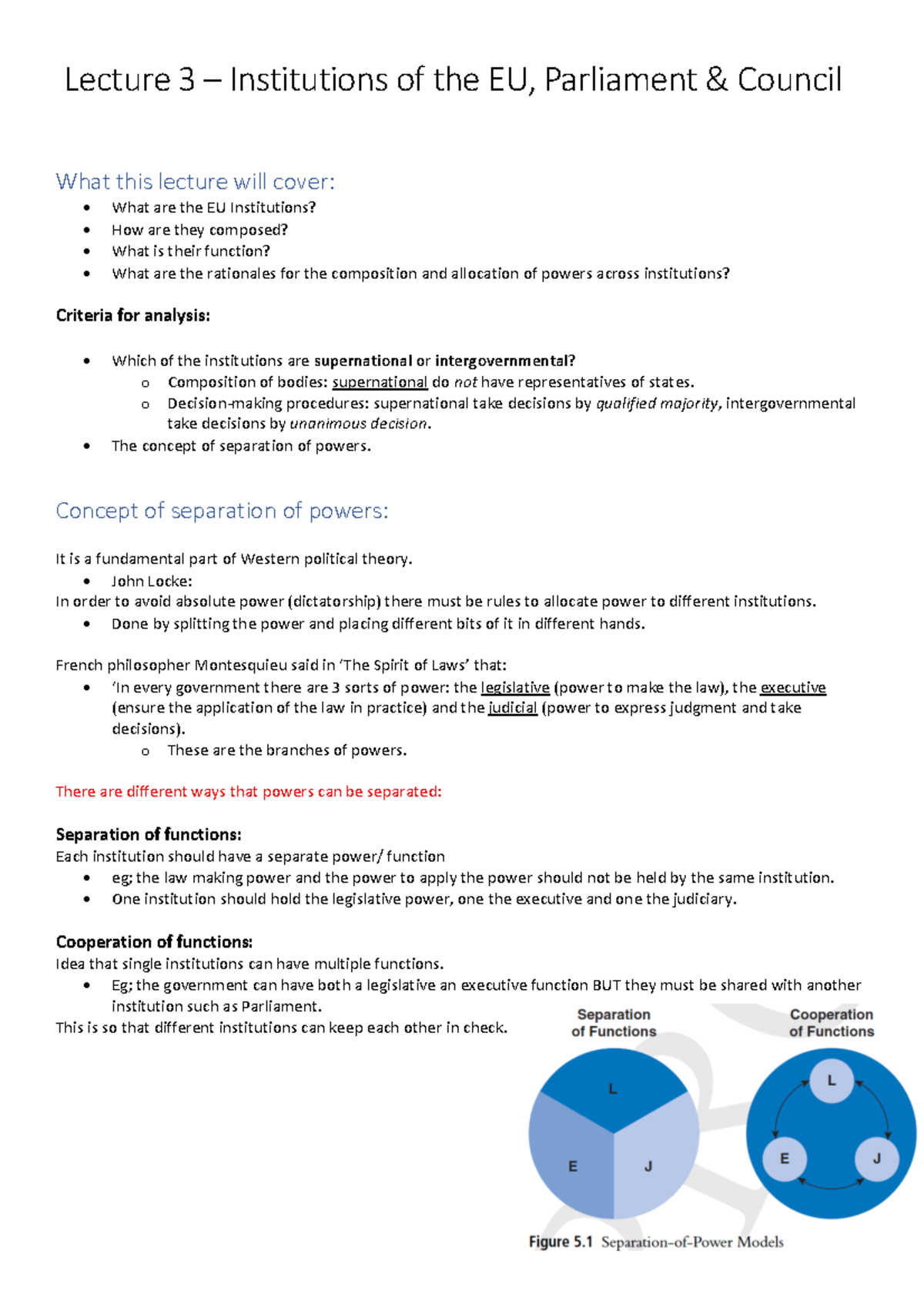 Institutions of the EU, Parliament and Council Lecture 3 notes ...