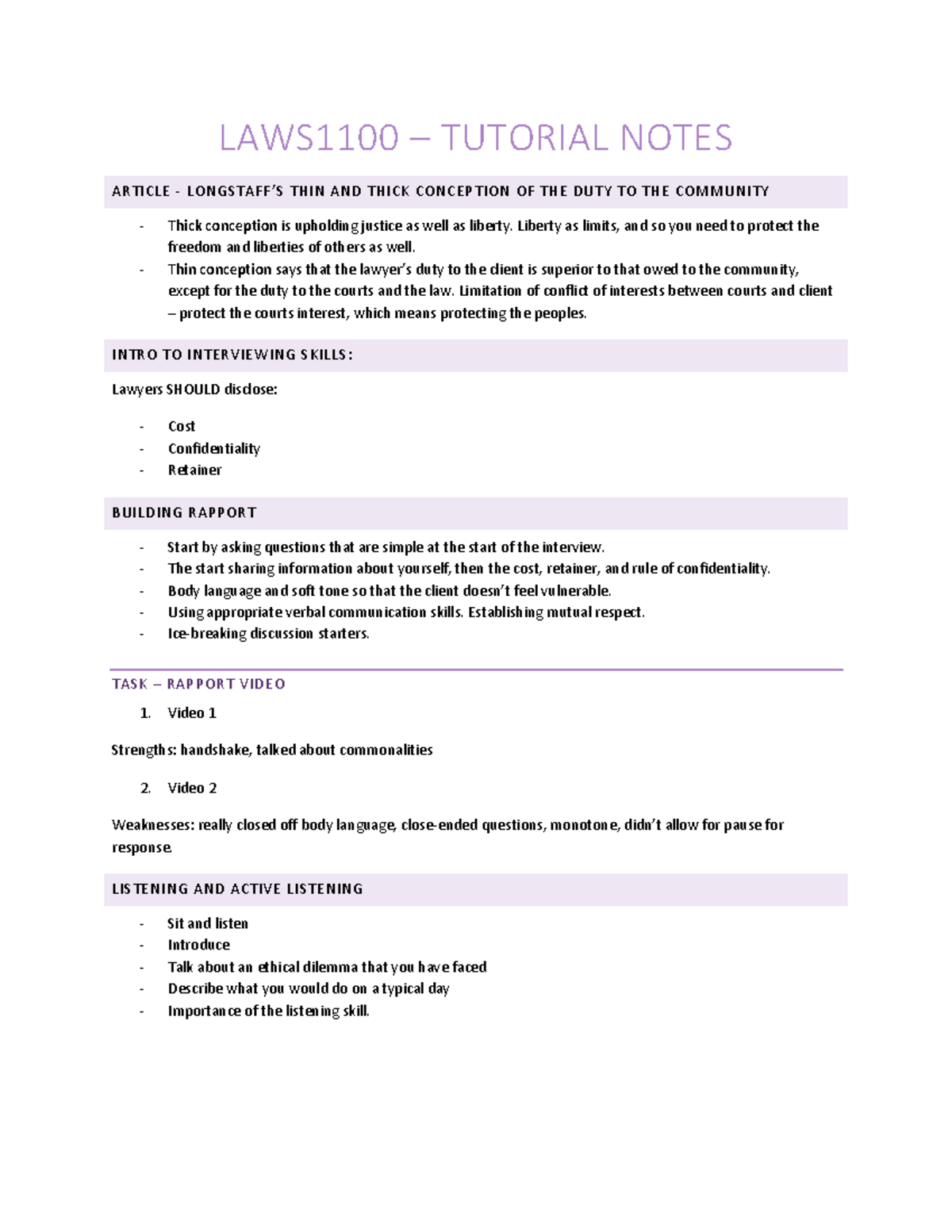 LAWS1100 - Tutorial Week 2 Notes - LAWS1100 – TUTORIAL NOTES A R TI CLE ...