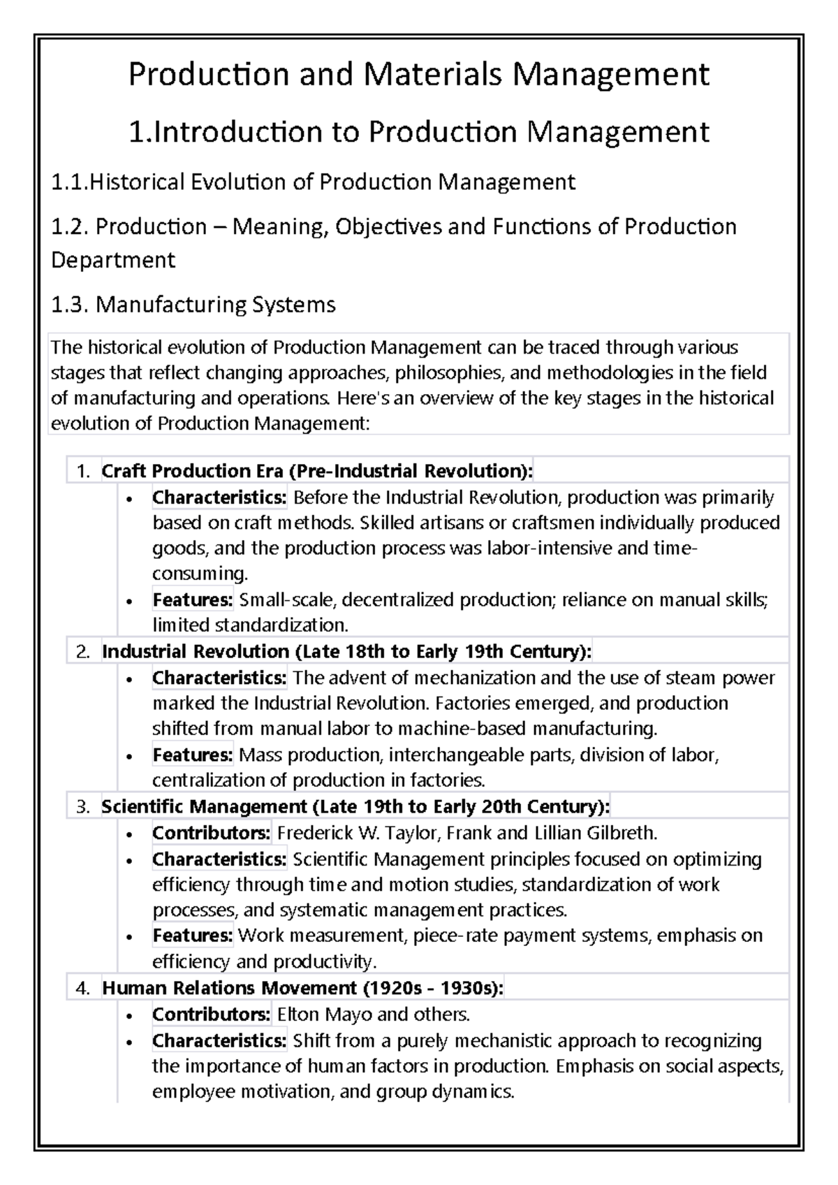 Production and Materials Management - 1 Evolution of Production ...