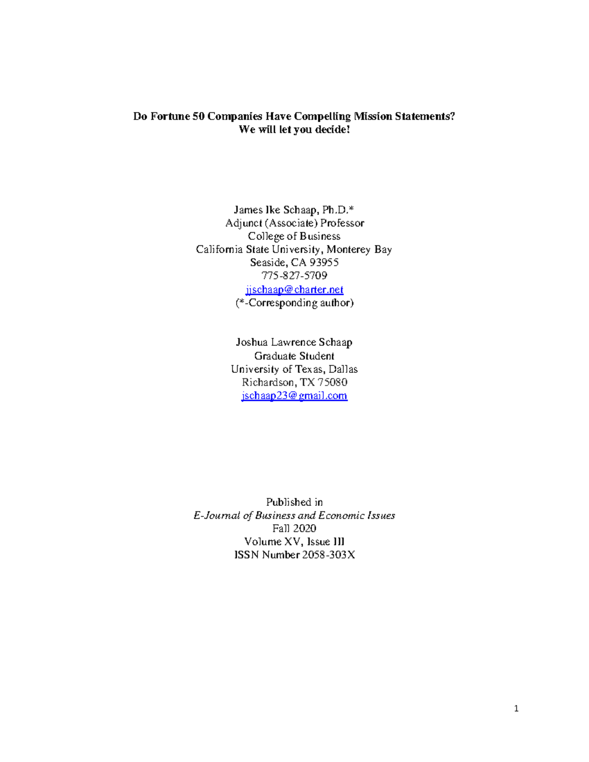 Mission Statement Study - Fall 2020 - Do Fortune 50 Companies Have ...