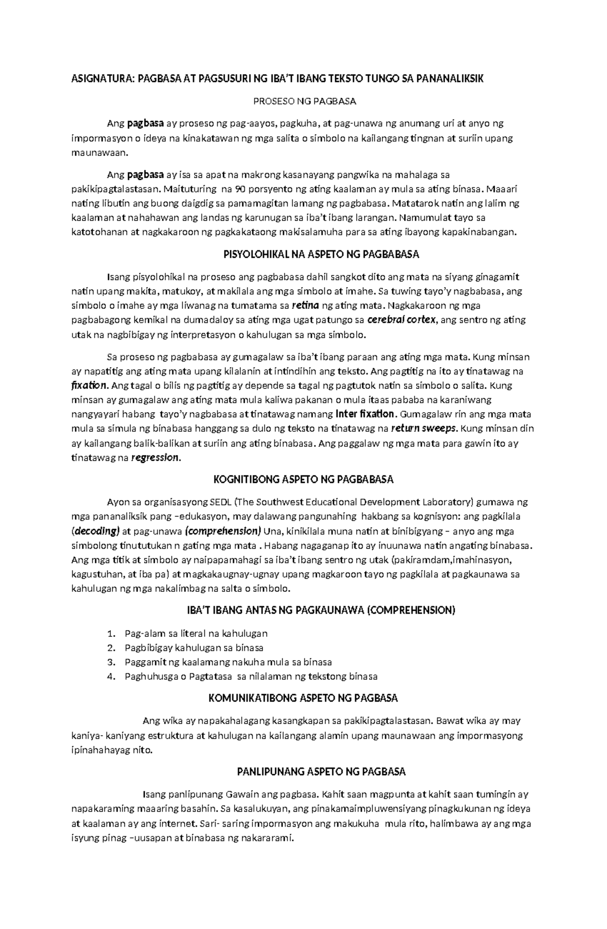 Proseso-NG- Pagbasa - nbbnmnnnnnn, - ASIGNATURA: PAGBASA AT PAGSUSURI ...