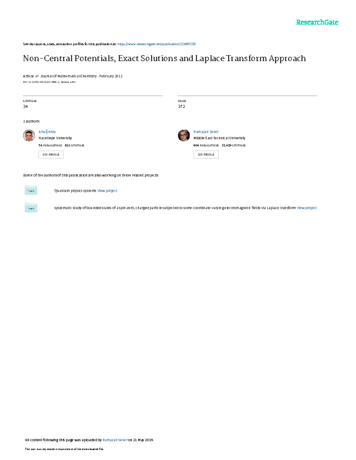 1202 - Non-Central Potentials, Exact Solutions and Laplace - See ...