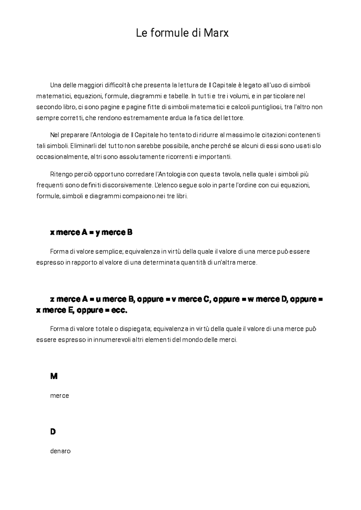 Formule Marx - Le formule di Marx Una delle maggiori difficolt à che ...