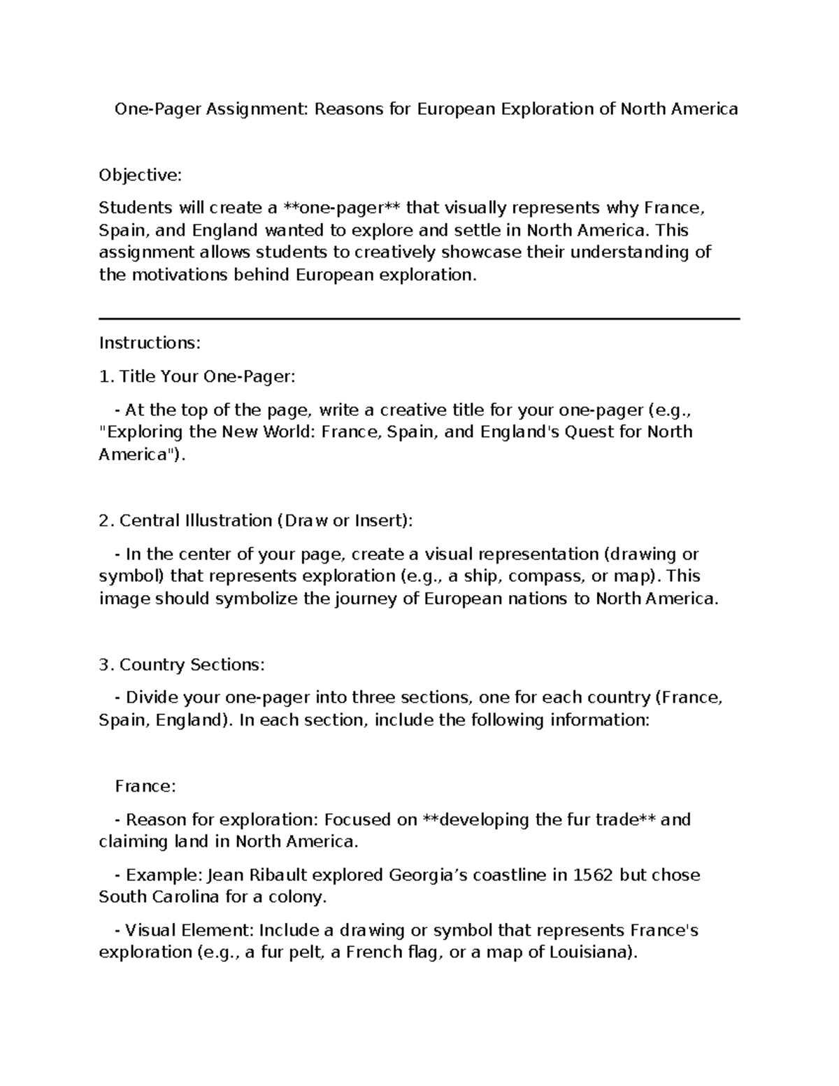 One-Pager Assignment Reasons for European Exploration of Nor - This ...