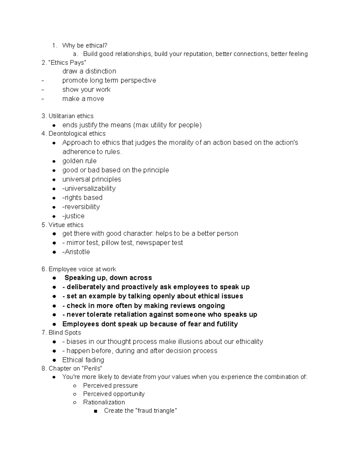 Ethics Exam Study Guide - 1. Why be ethical? a. Build good ...