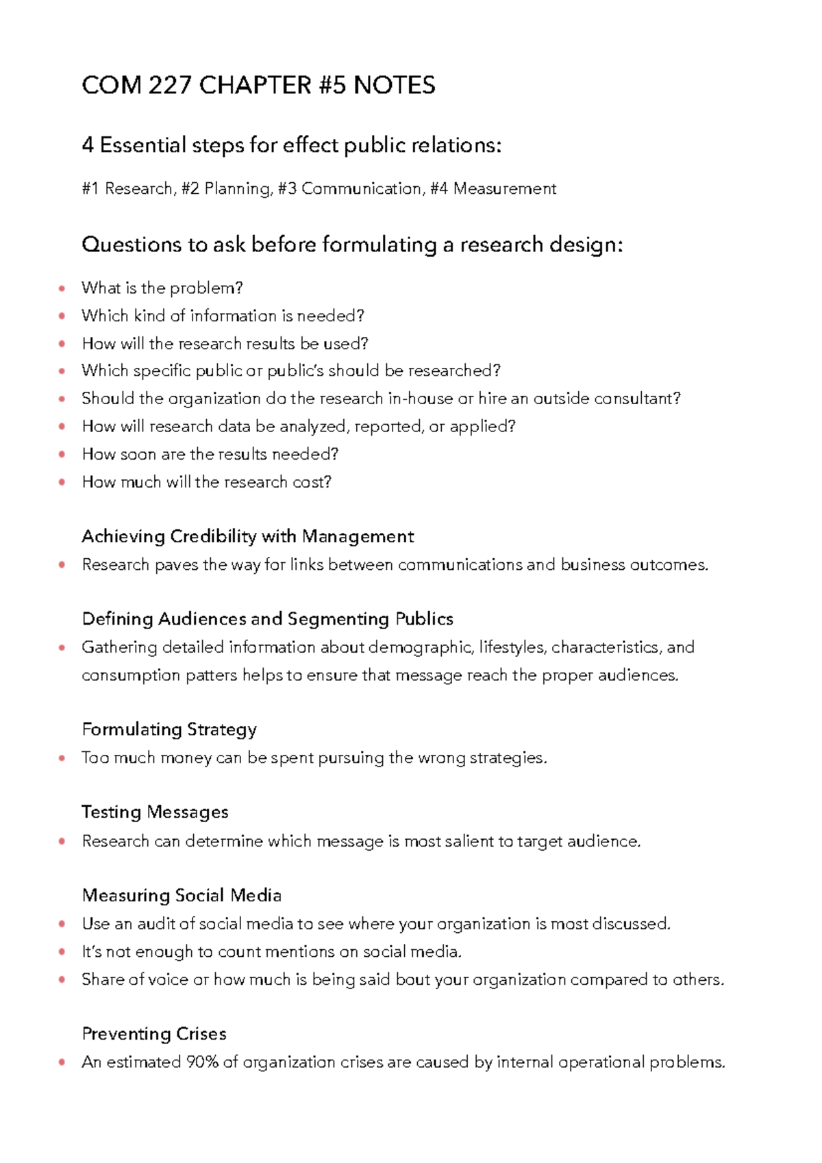 Textbook Notes Chapter 5 (Effective Public Relations) - COM 227 CHAPTER ...