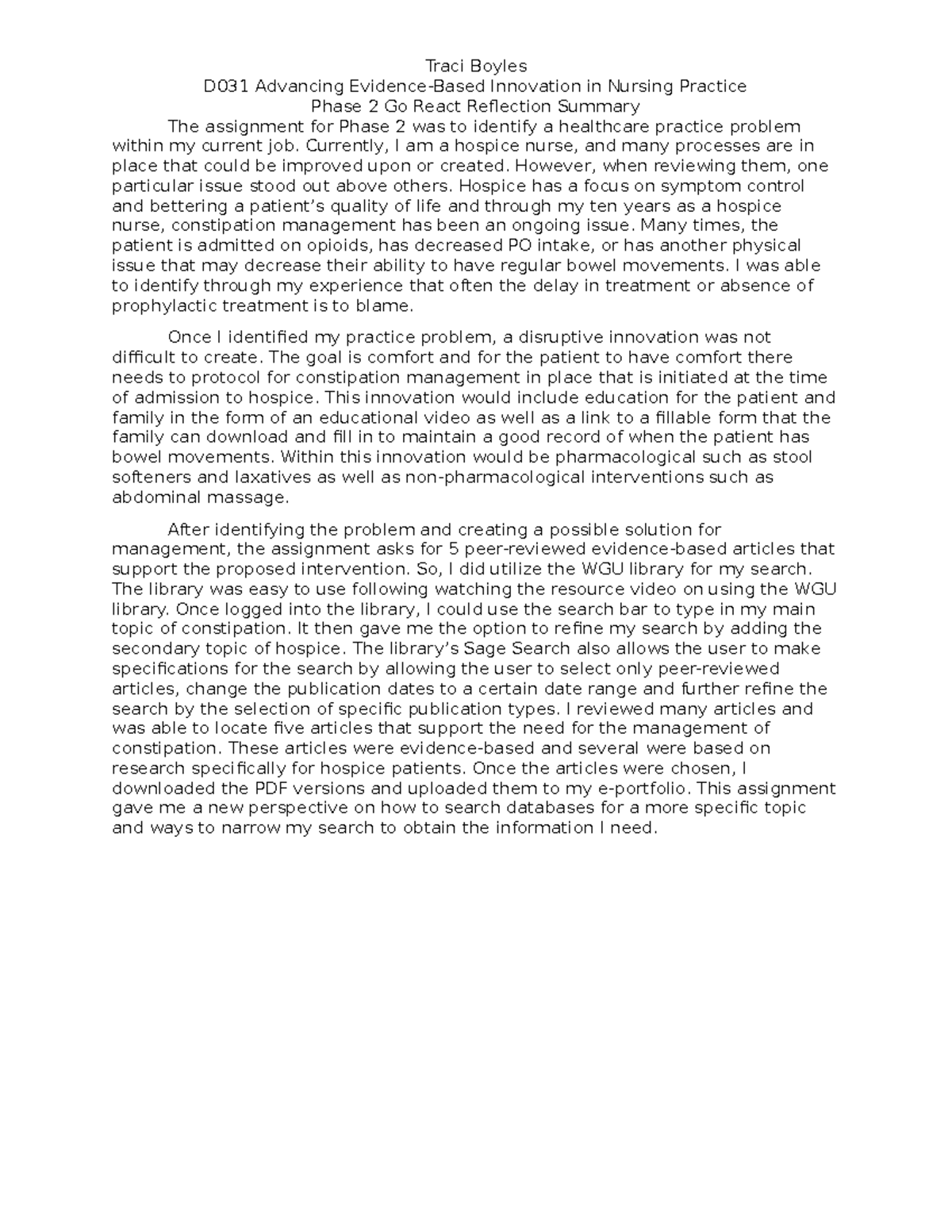 D031 Phase 2 Go React Reflection summary - Traci Boyles D031 Advancing ...