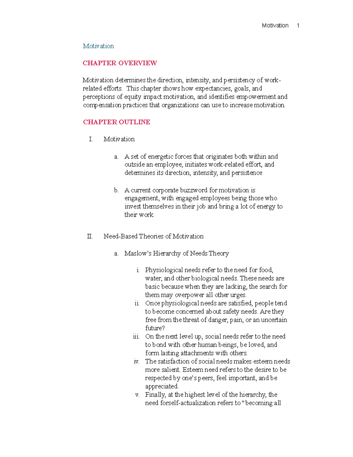Chapter 6 Notes - Motivation Motivation CHAPTER OVERVIEW Motivation ...