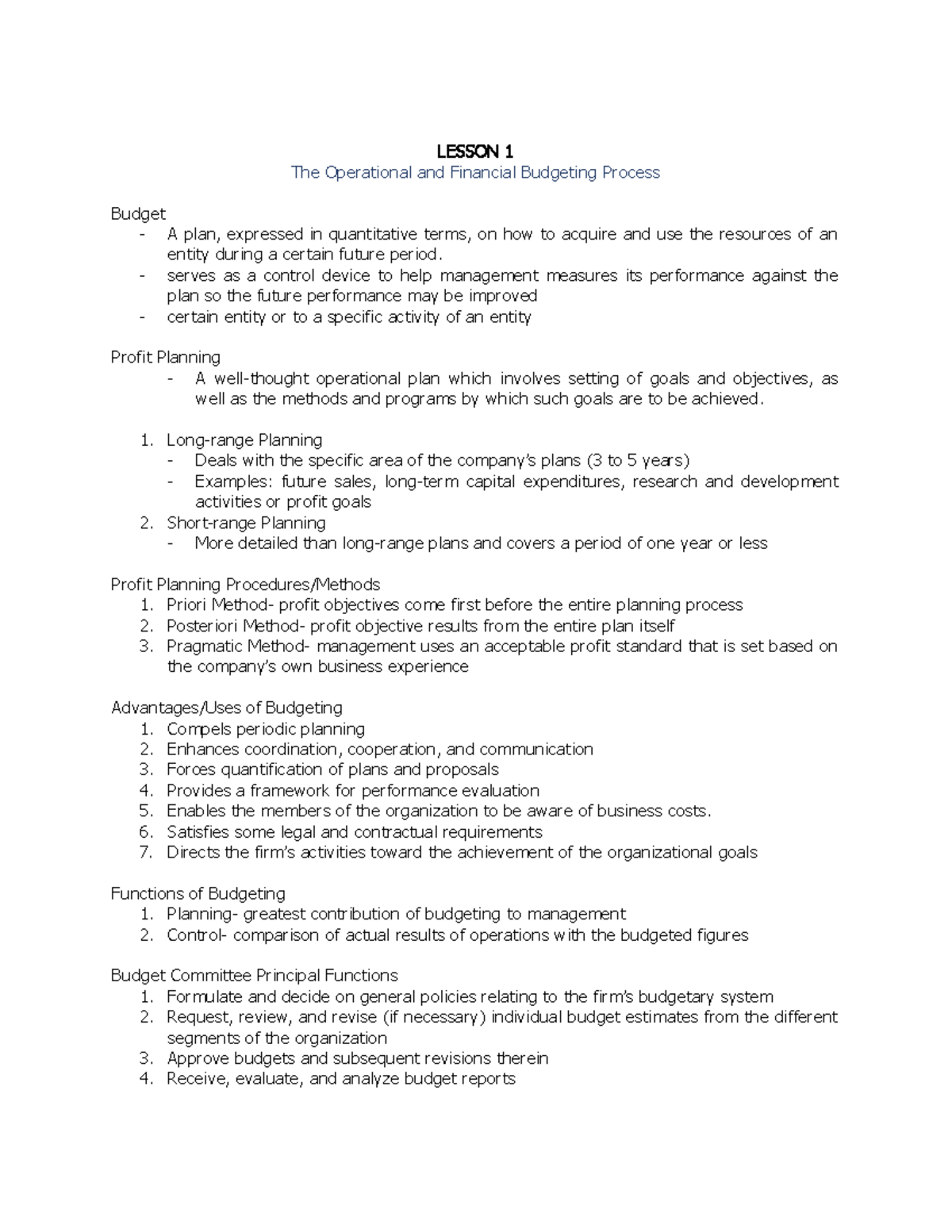 Topics - A plan, expressed in quantitative terms, on how to acquire and ...
