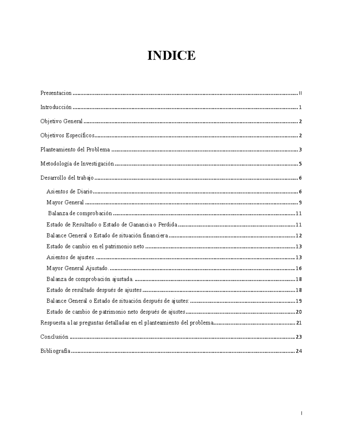Trabajo Final - I INDICE Introducción Presentacion II Objetivo General Objetivos - Studocu