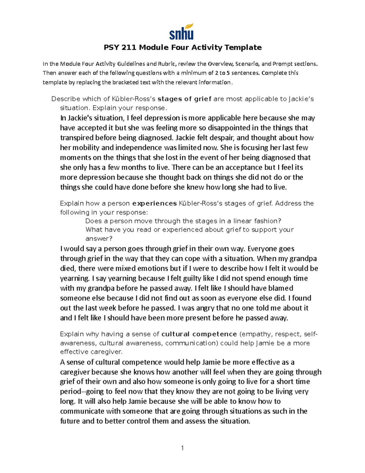 PSY 211 Module Four Activity Template - Then answer each of the ...