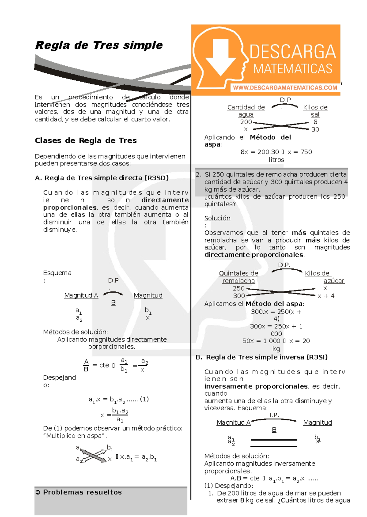08 Descargar Regla DE TRES Simple Cuarto DE Secundaria - Regla de Tres ...
