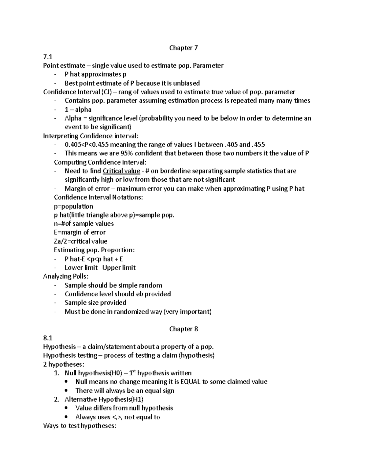Chapter 7,8 - Lecture notes 7 and 8 - Chapter 7 7. Point estimate ...