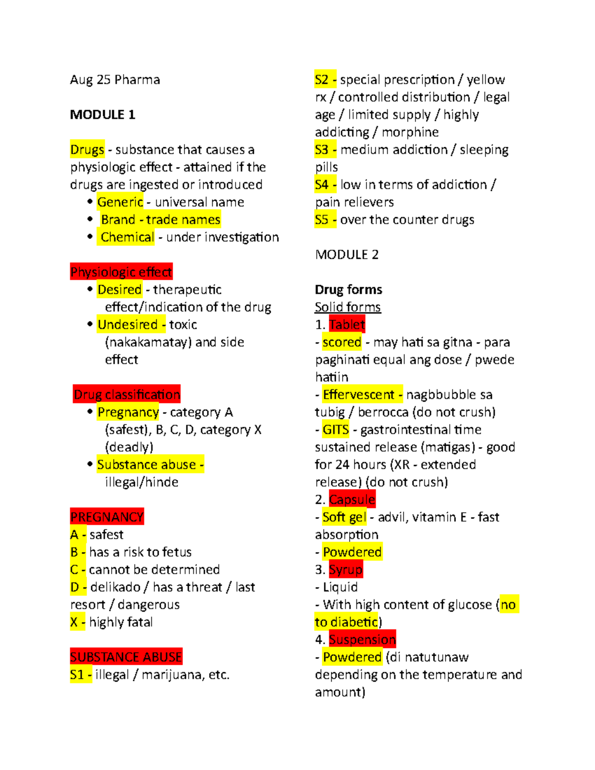 Reviewer- Pharma - Aug 25 Pharma MODULE 1 Drugs - substance that causes a physiologic effect ...