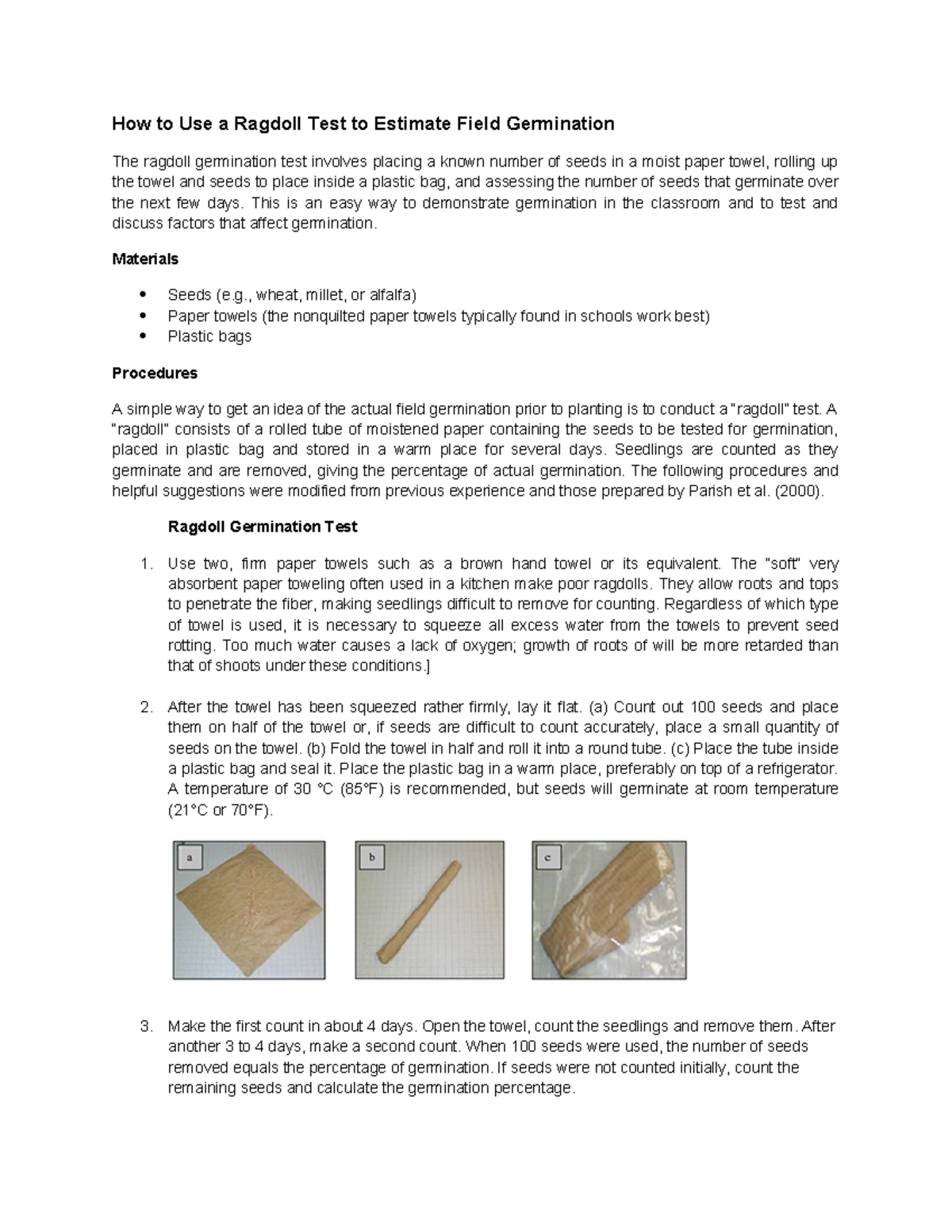 How to Use a Ragdoll Test to Estimate Field Germination - This is an ...