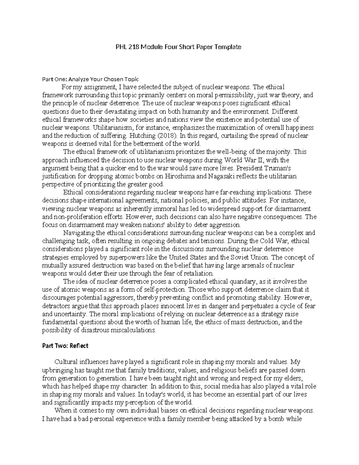 PHL 218 Module Four Short Paper Template - PHL 218 Module Four Short ...