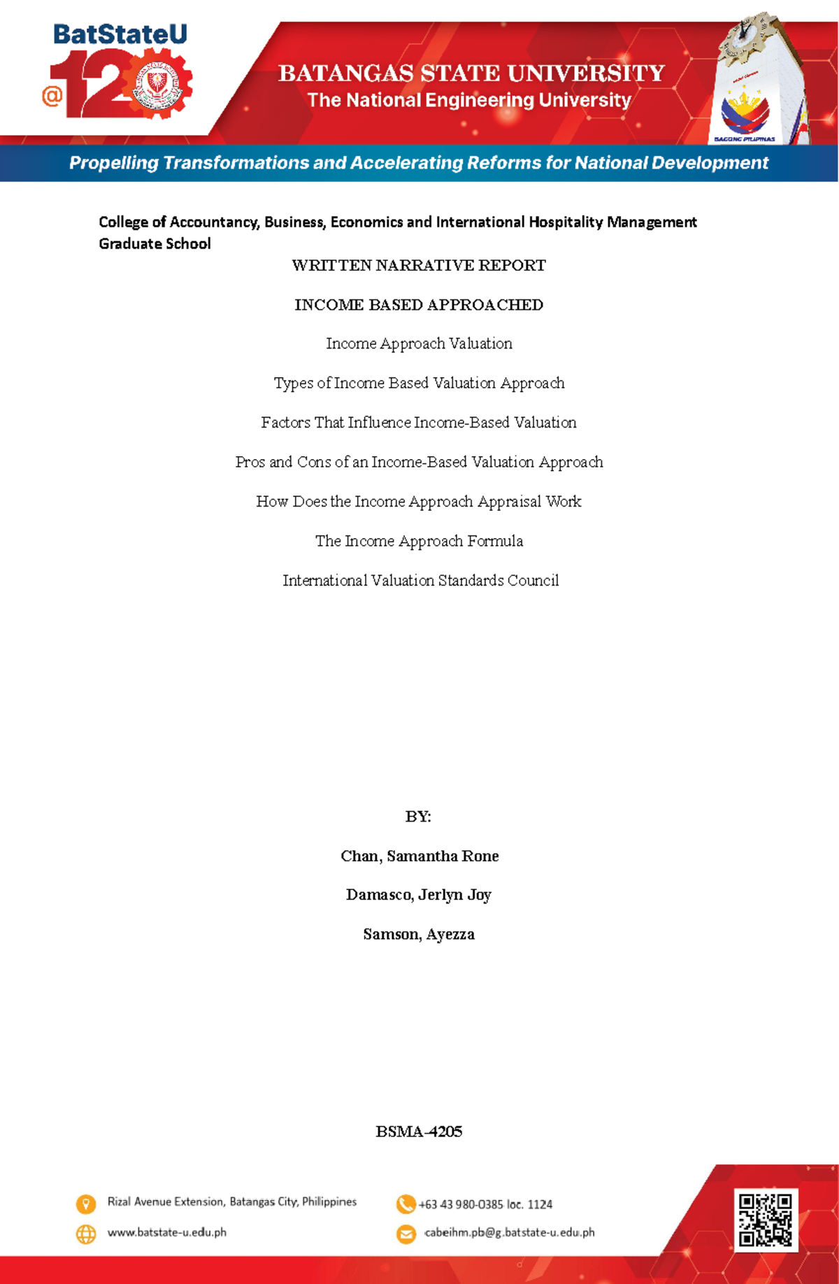 Narrative Report Group 8 - Income Approach Valuation - Graduate School ...