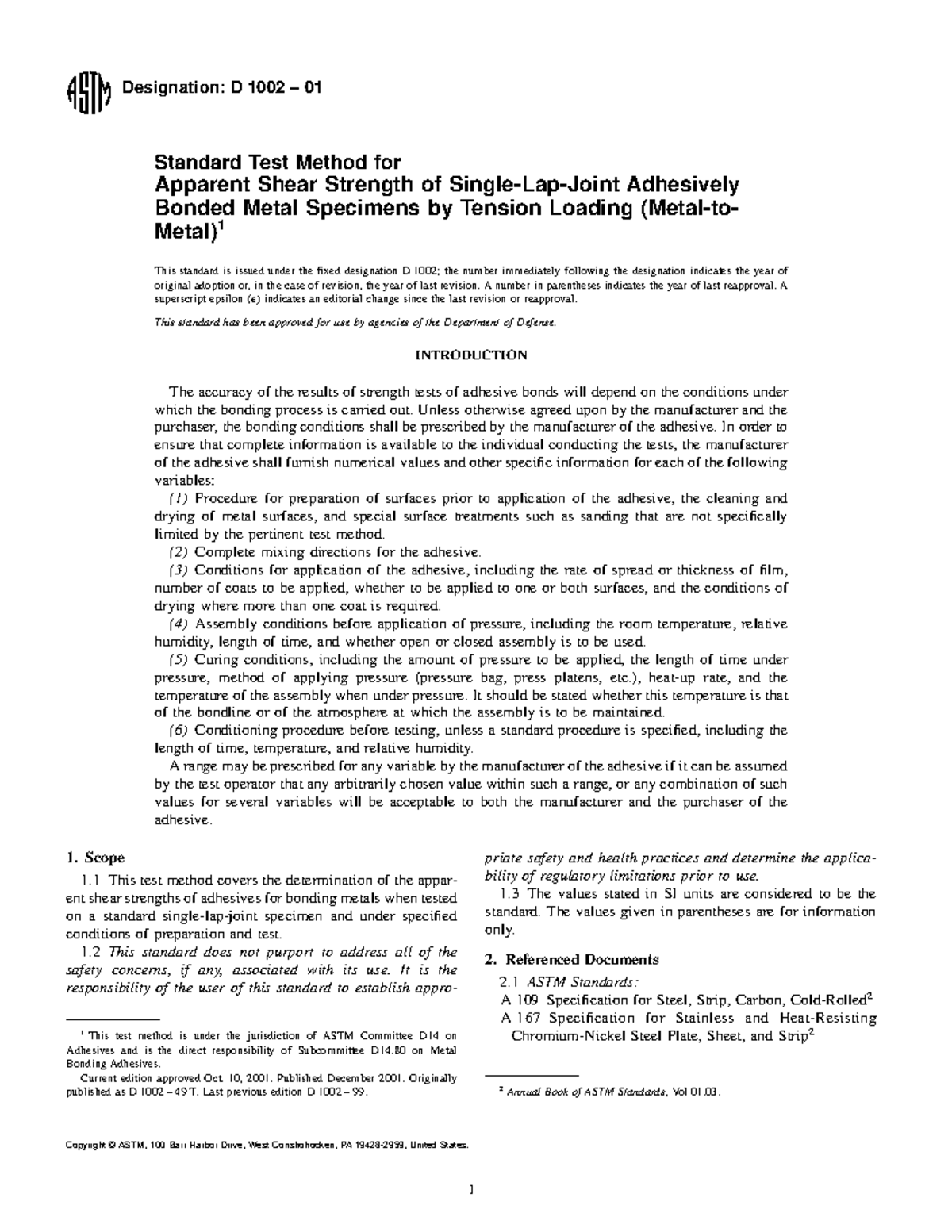 D 1002 - 01 ASTM Standard for density measurement - Designation: D 1002 ...