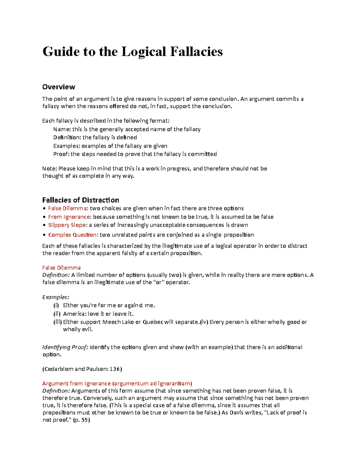 Guide to Logical Fallacies - Guide to the Logical Fallacies Overview The point of an argument is ...