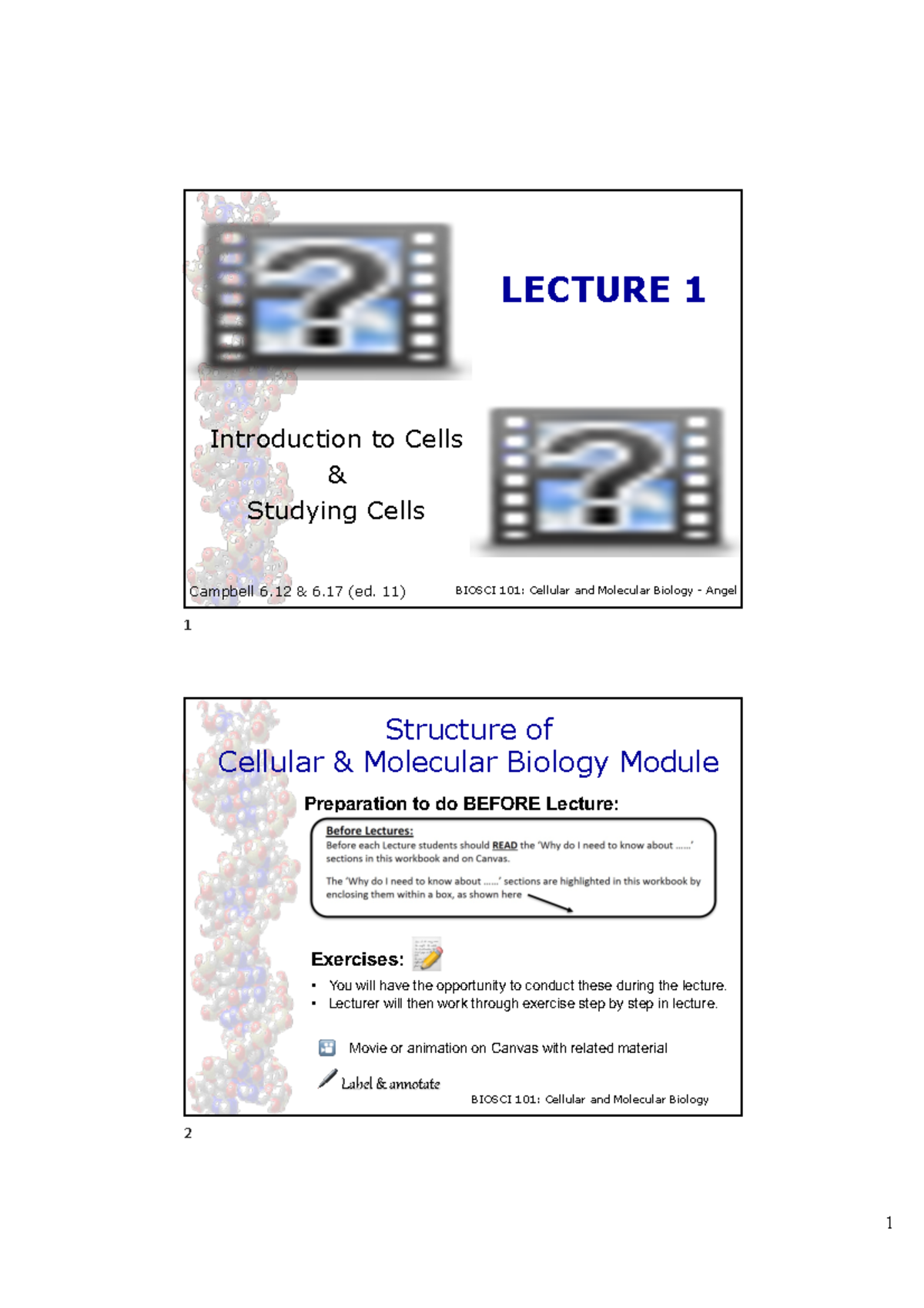 Kate's CMB Lect 1 2022 - Lecture 1 from cells - BIOSCI 101: Cellular and Molecular Biology ...