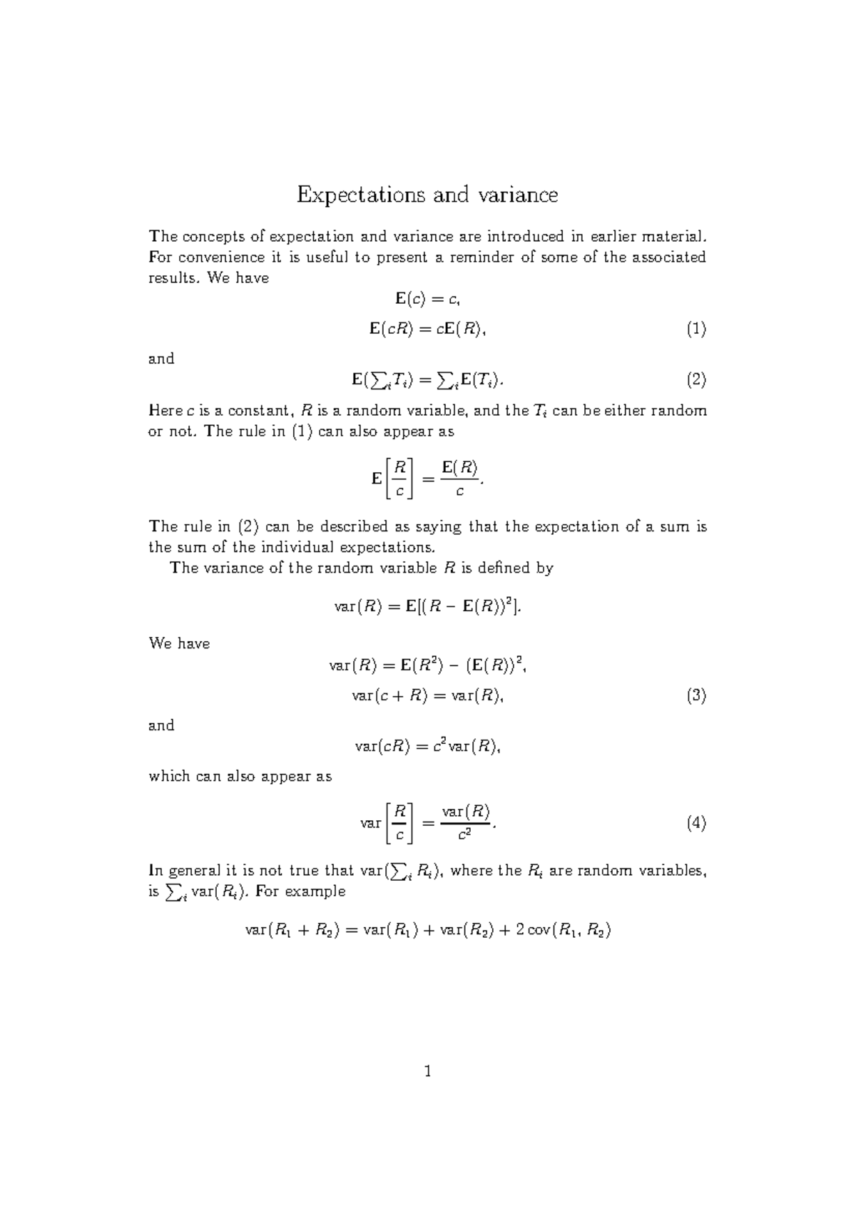 Sampling and Regression notes - Expectations and variance The concepts ...