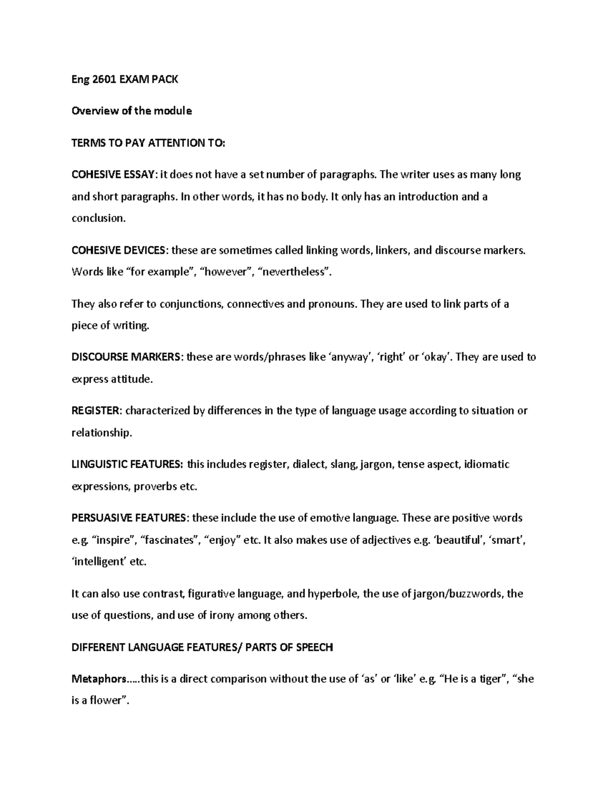 ENG2601 EXAM PACK - Memorandum - Eng 2601 EXAM PACK Overview of the ...