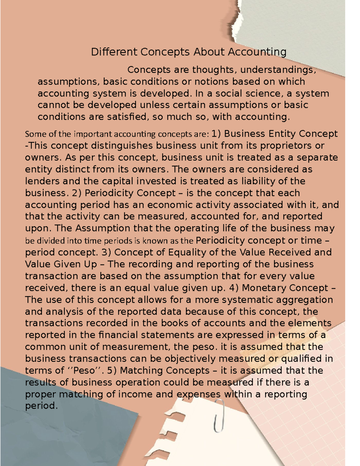 ( different concepts about accounting) - Different Concepts About ...