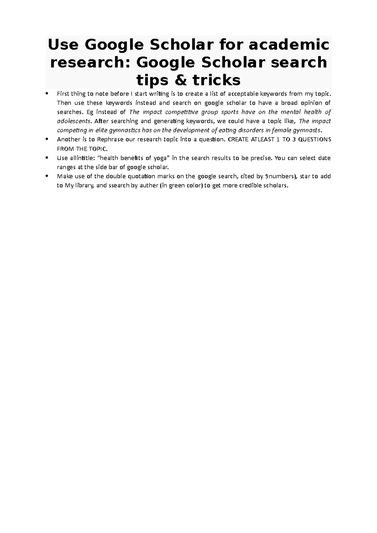 Use Google Scholar for academic research - Use Google Scholar for ...