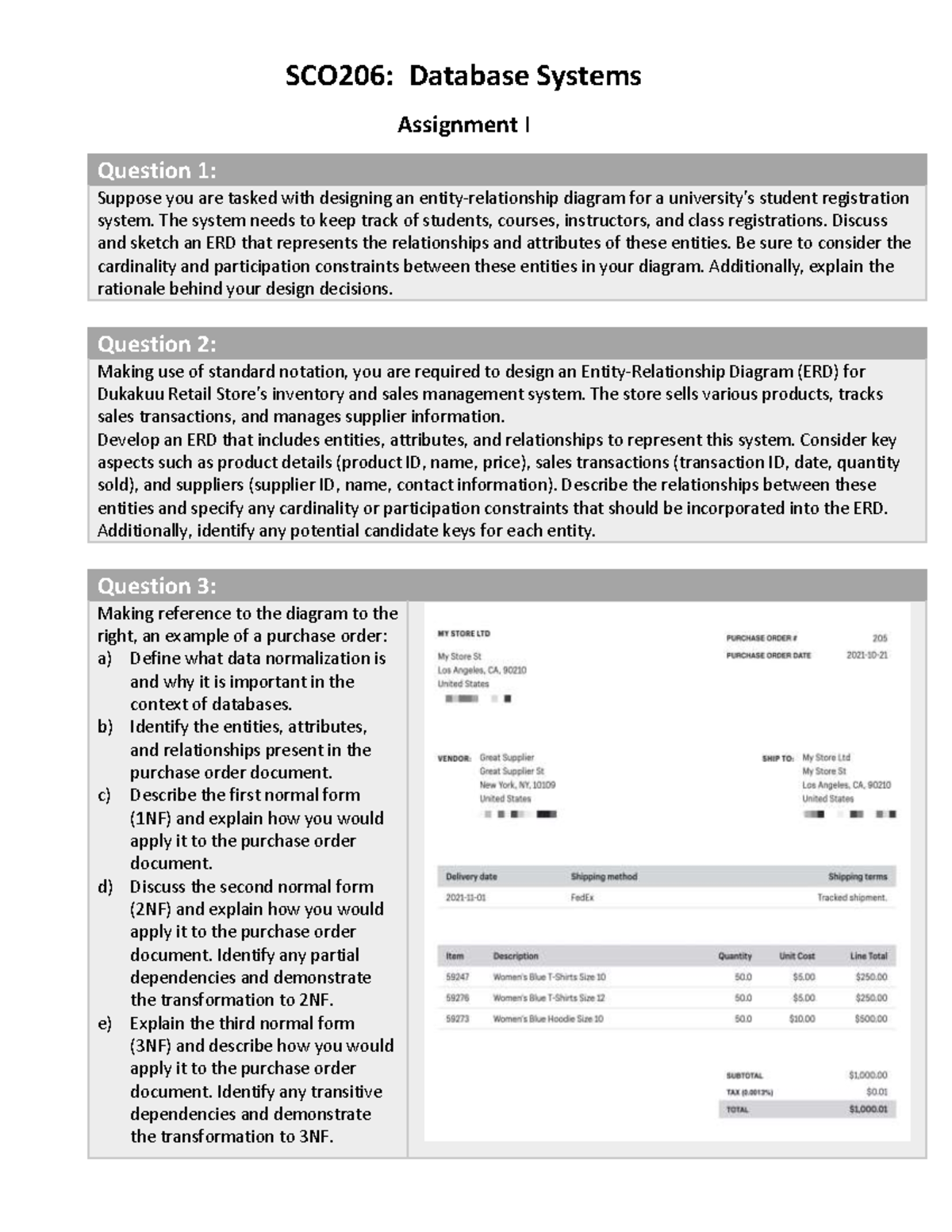 SCO206-Assignment I - assigment - SCO206: Database Systems Assignment I Question 1 : Suppose you ...