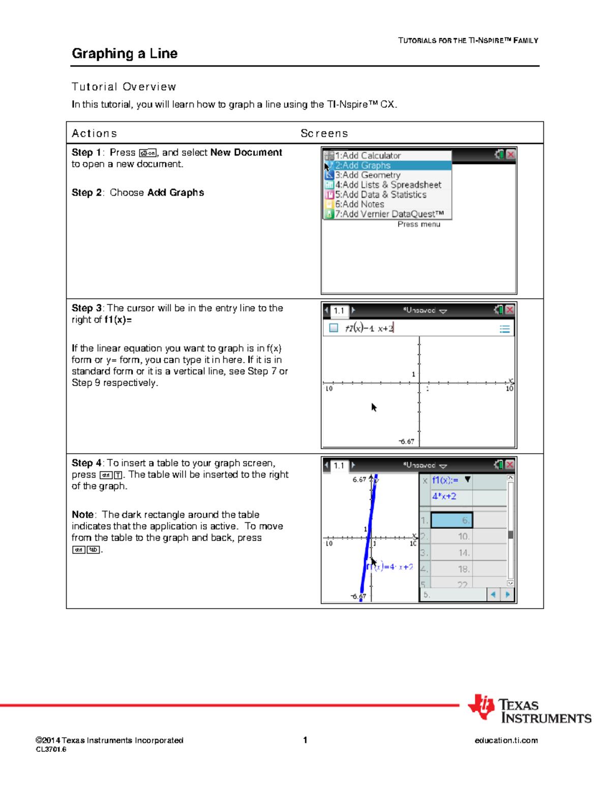 TI-Nspire Graphing a Line - TUTORIALS FOR THE TI-NSPIRE™ FAMILY ...
