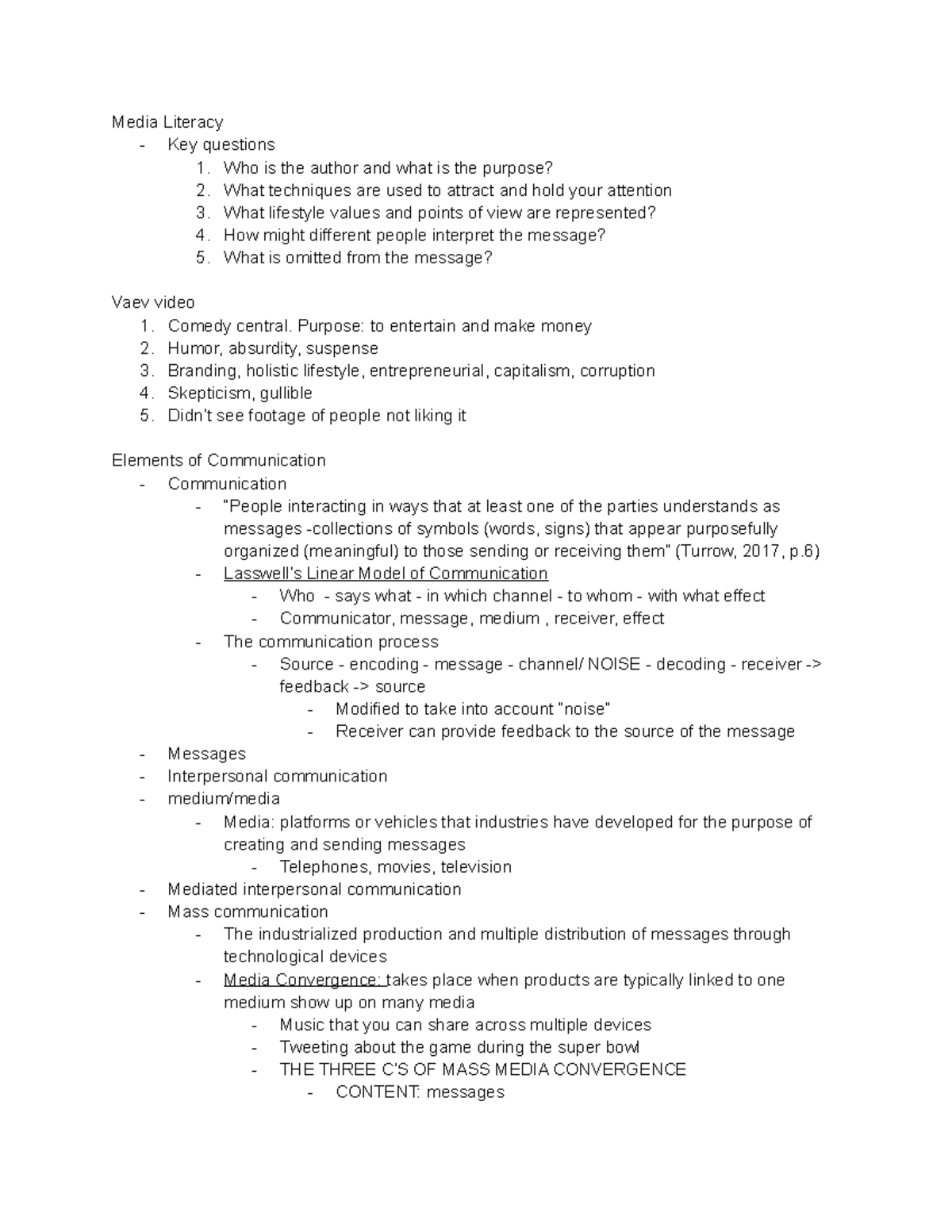 Understanding Media Notes - Media Literacy - Key questions 1. Who is ...