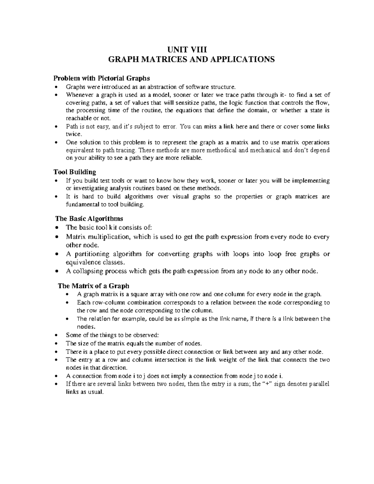 Graph Matrices and Applications - UNIT VIII GRAPH MATRICES AND ...