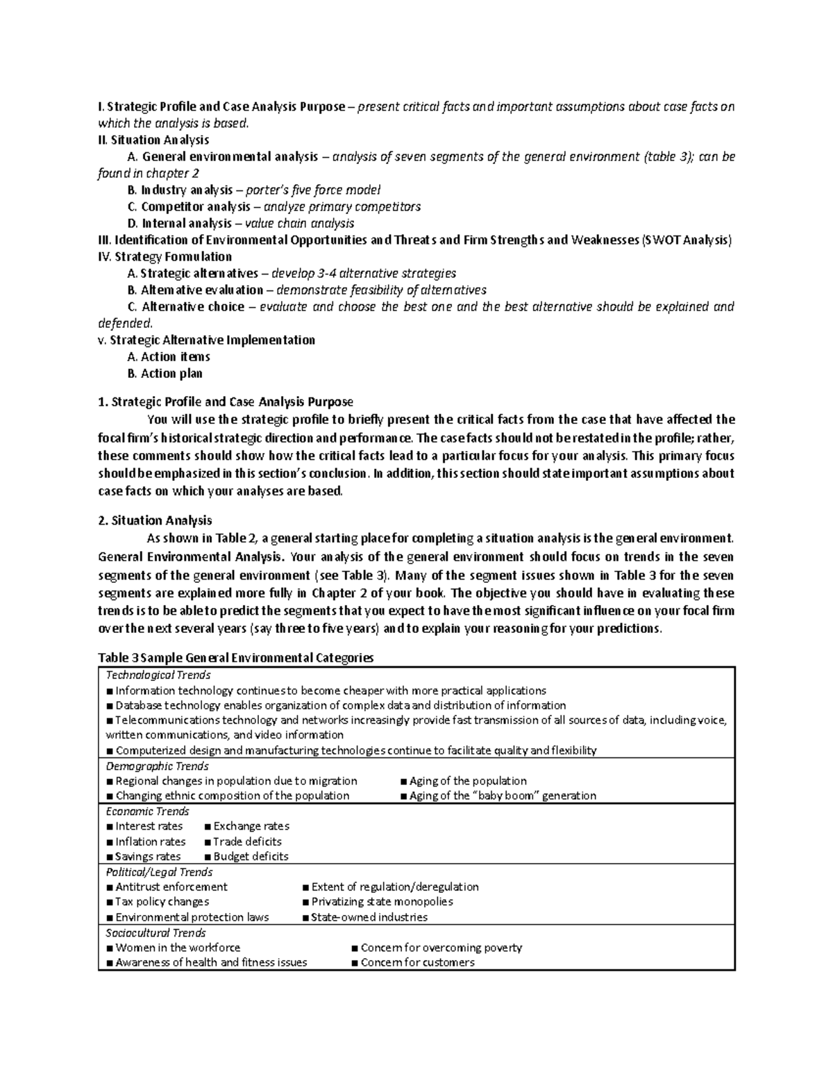 Case study outline - I. Strategic Profile and Case Analysis Purpose ...