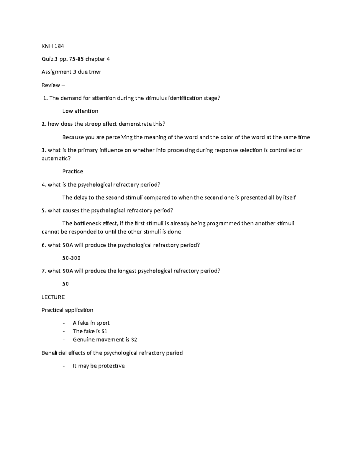 KNH 184 module 3 - Attention - KNH 184 Quiz 3 pp. 75-85 chapter 4 ...
