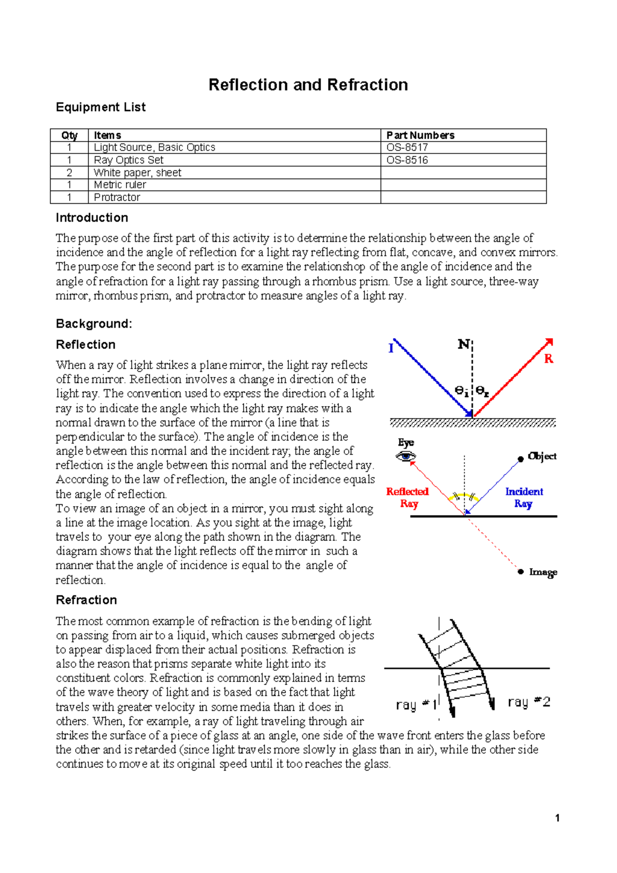 Reflection and Refraction Lab Edited 8 - Reflection and Refraction ...
