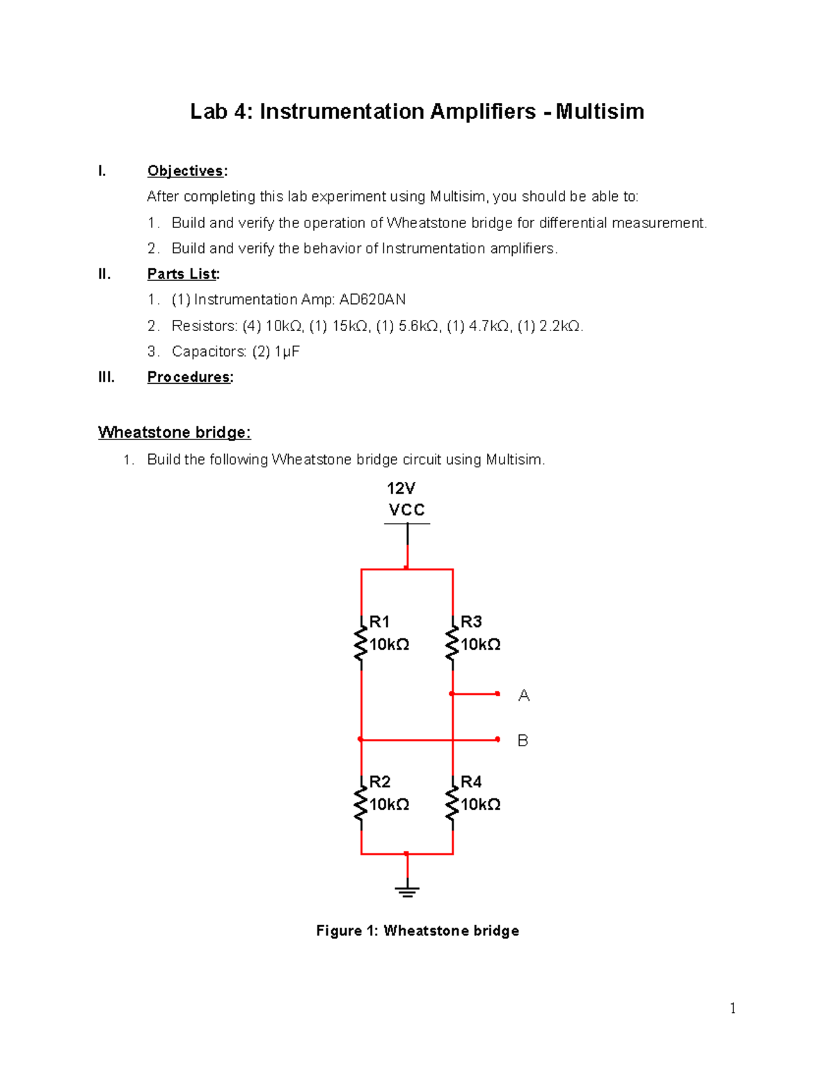 EET221L Wk2 Lab 4 Instrumentation Amplifiers Multisim - Lab 4: Instrumentation Amplifiers ...
