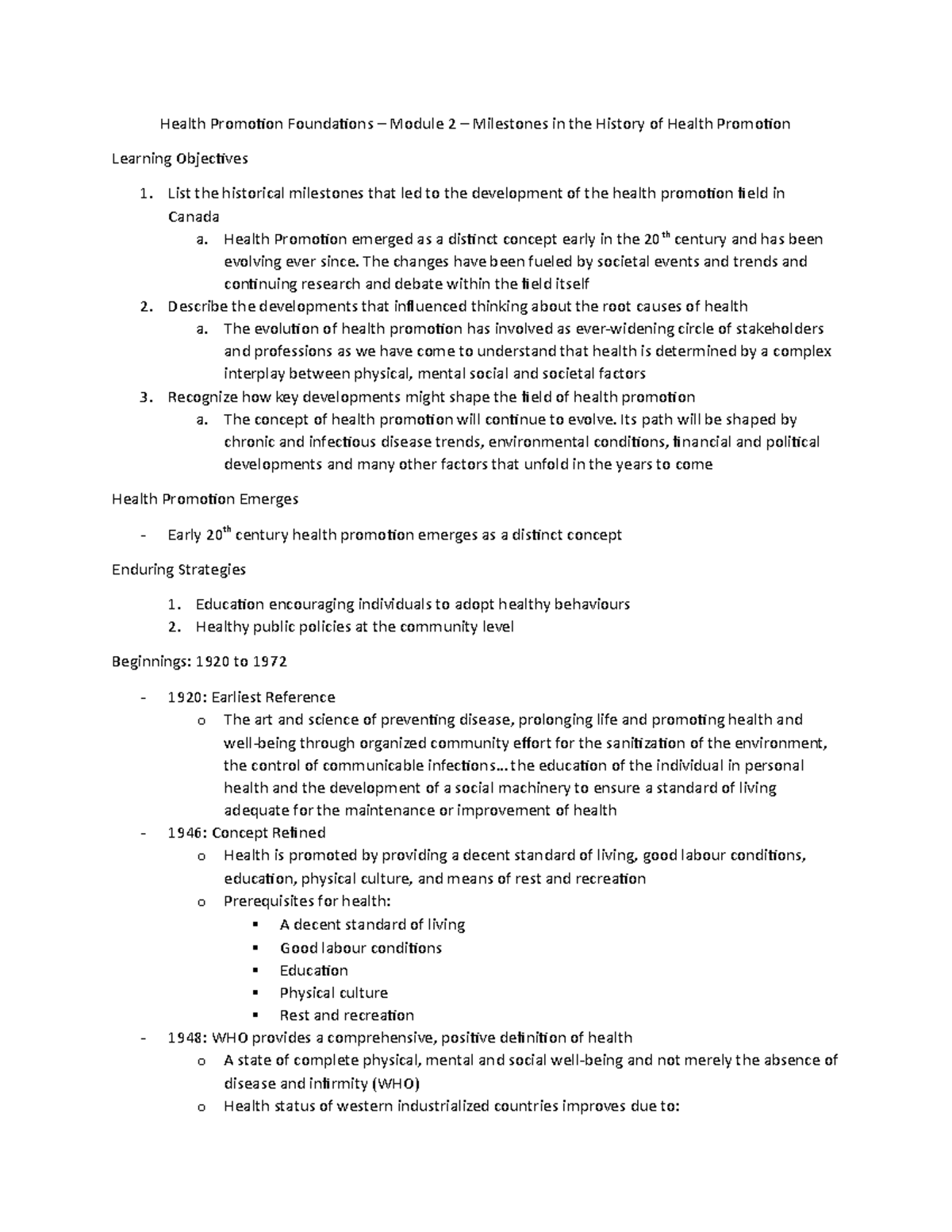 Health Promotion Foundations - Module 2 - Health Promotion emerged as a ...