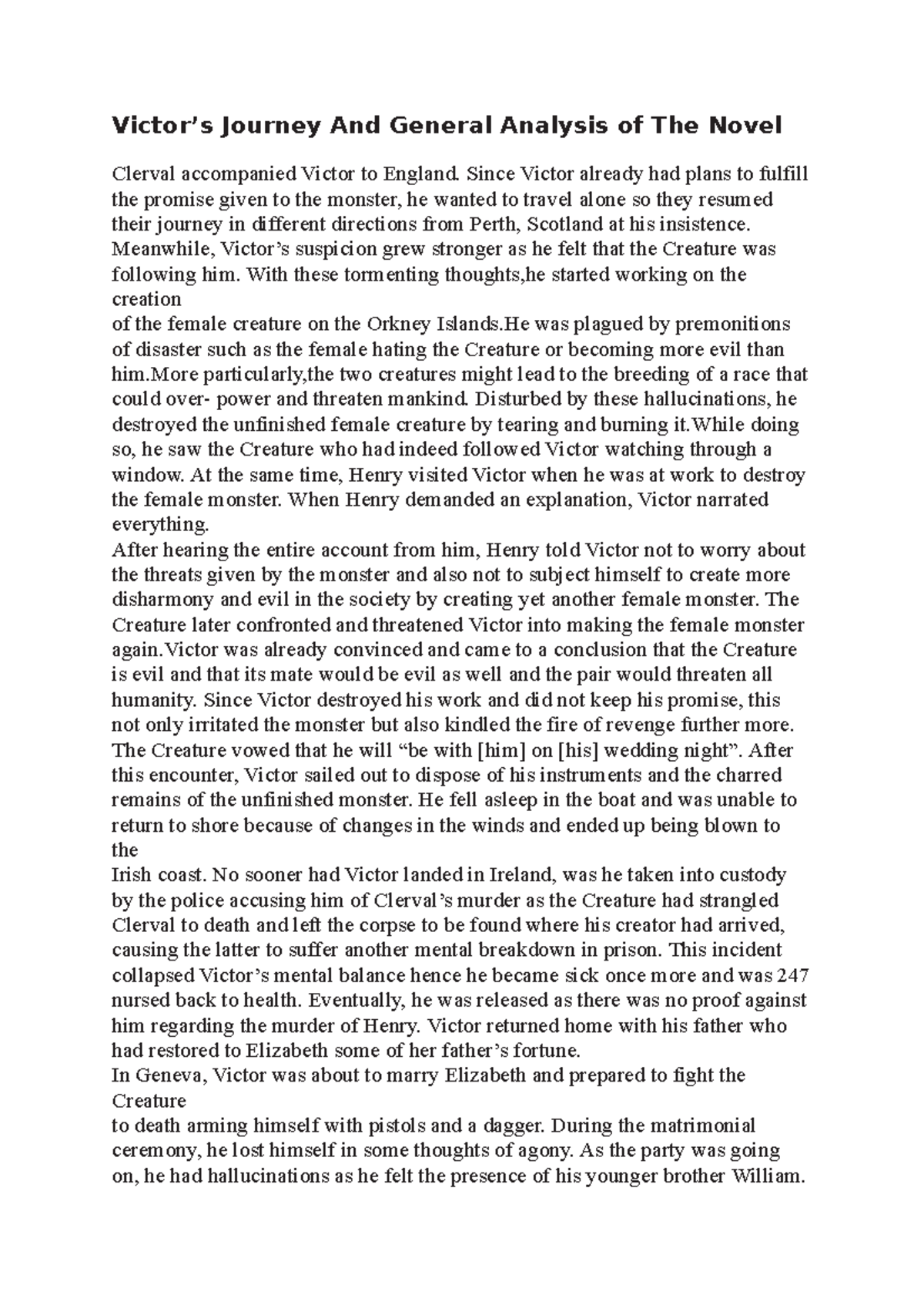 Victor’s Journey And General Analysis of The Novel - Victor’s Journey ...