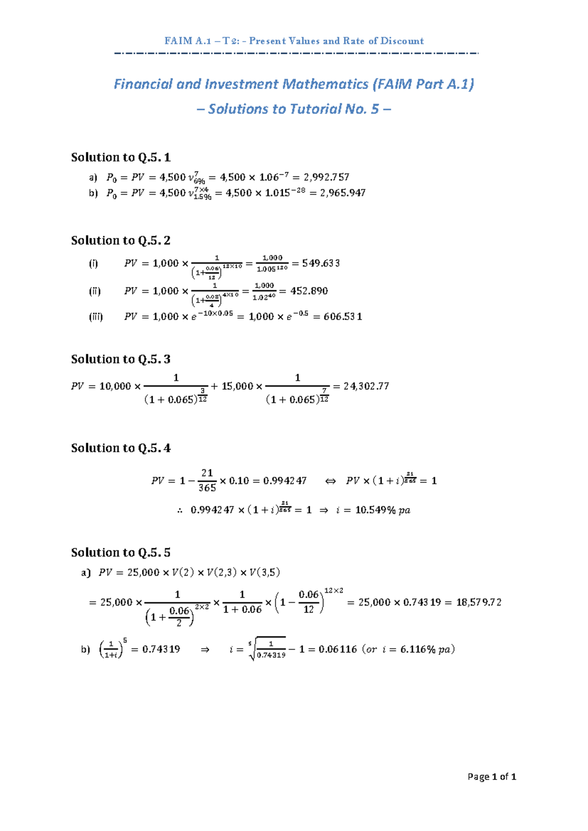 FAIM A.1 - Tut5 - Sol (stu) - FAIM A – T2: - Present Values and Rate of ...