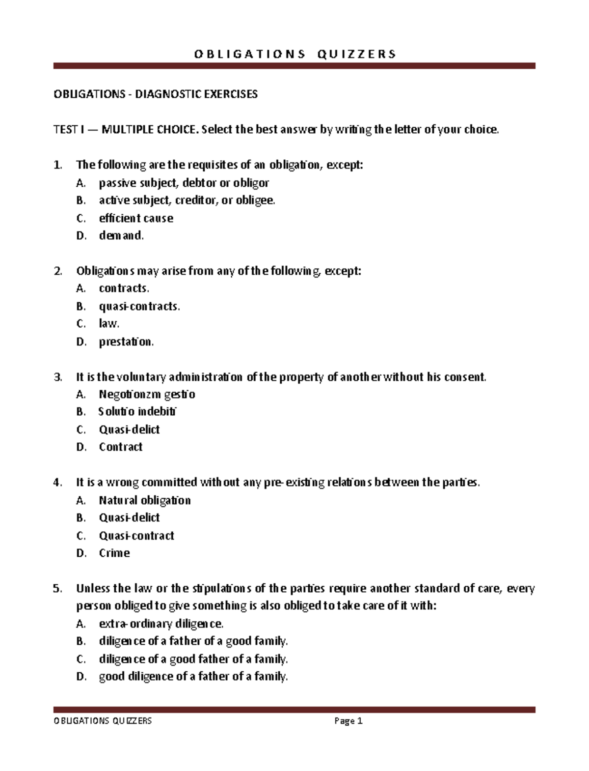 Obligation Quizzer - You can use it for review purposes - OBLIGATIONS ...