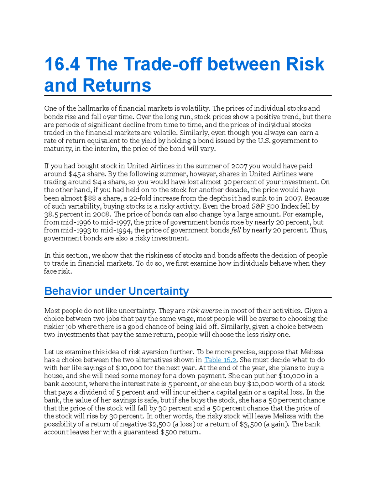 16.4 The Trade-off between Risk and Returns - The prices of individual ...