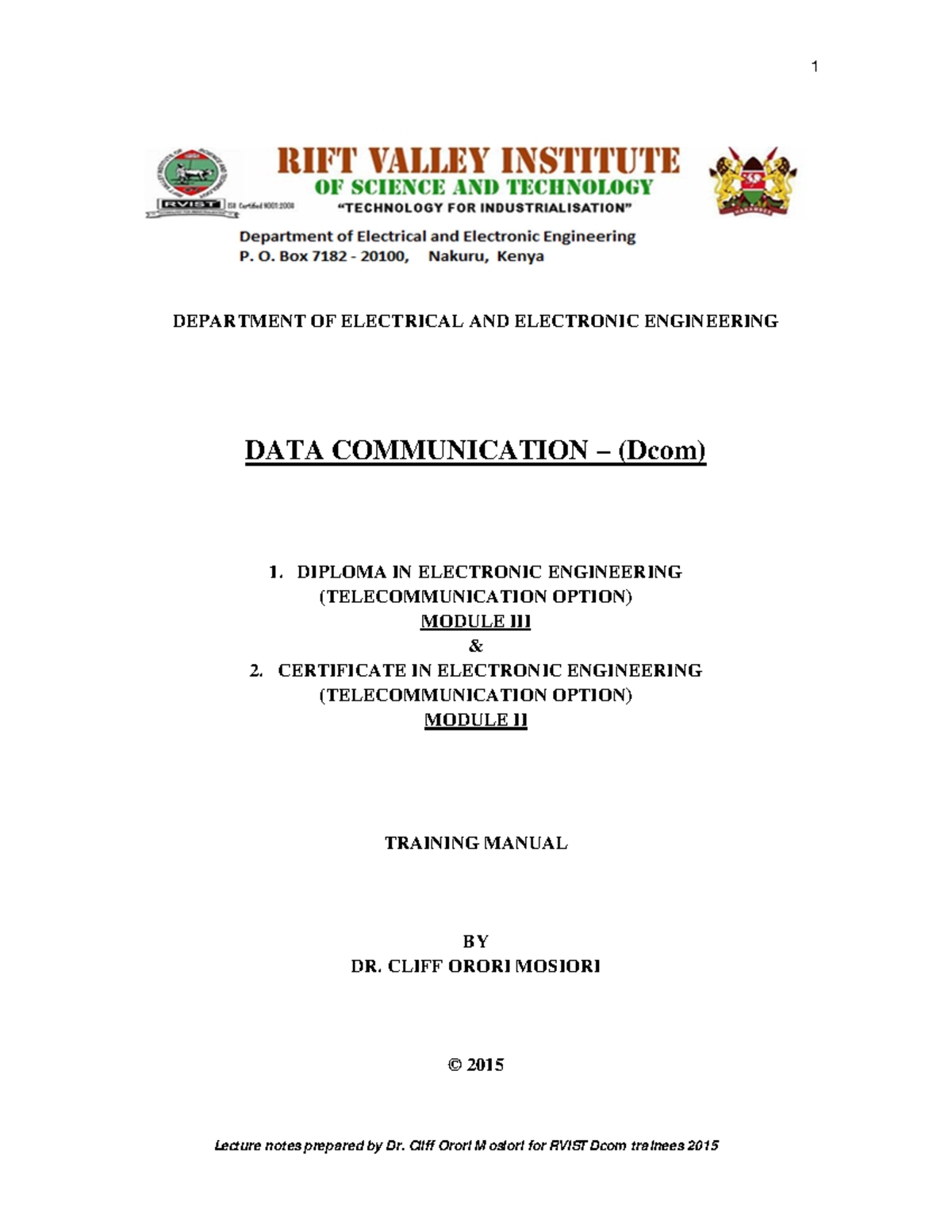 DATA Communication Dcom lecture notes RI - DEPARTMENT OF ELECTRICAL AND ...