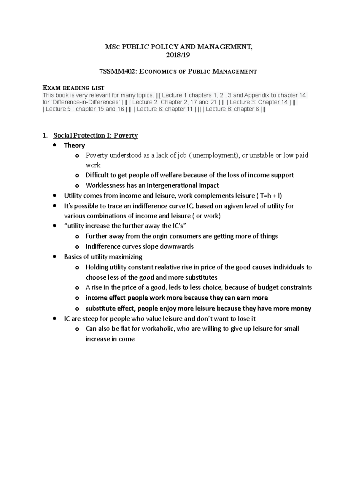 Study Guide for Public Econ - MSC PUBLIC POLICY AND MANAGEMENT, 2018/19 ...