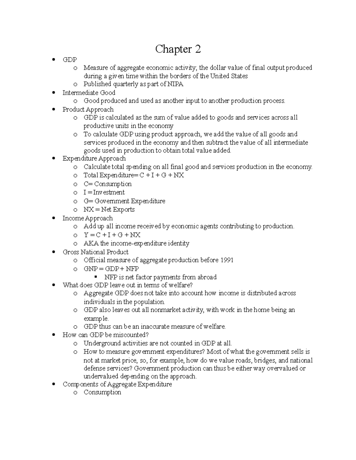 Macro 210 - Lecture notes 2,4,7 - Chapter 2 GDP o Measure of aggregate ...