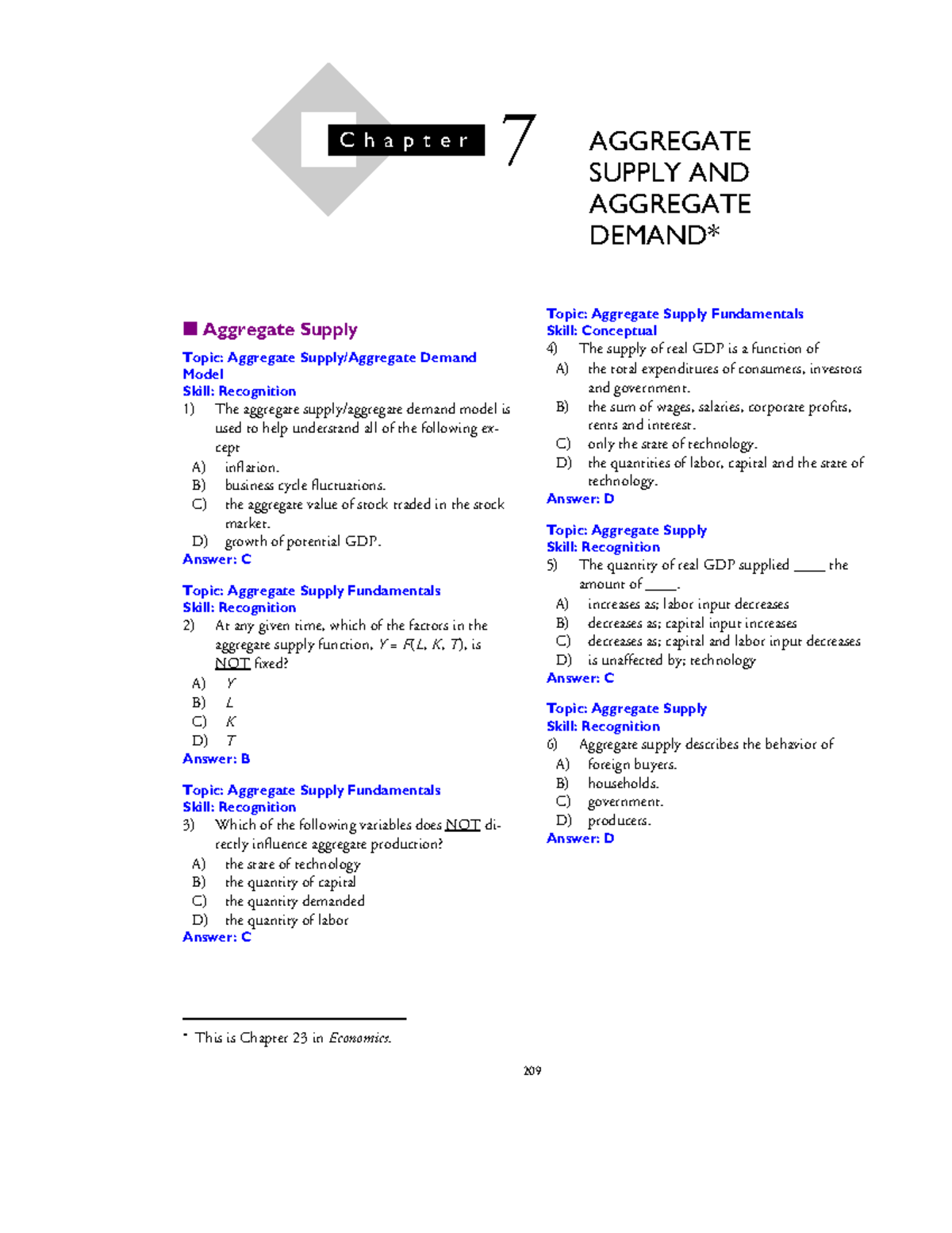 7 Aggregate Supply AND Aggregate Demand - 209 7 AGGREGATE SUPPLY AND ...