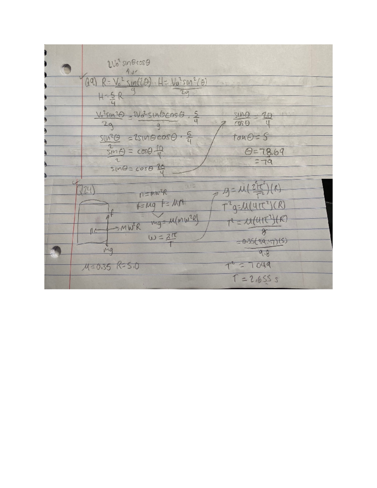 PHY 1331 Assignment 4 part 2 - PHY 1331 - 2Uo2 sinocost for Q9) R=Vo2 sin(LO) H=5R g 29 4 ...